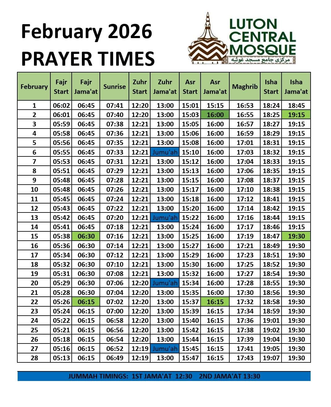 Prayer Times – Central Mosque Luton WP