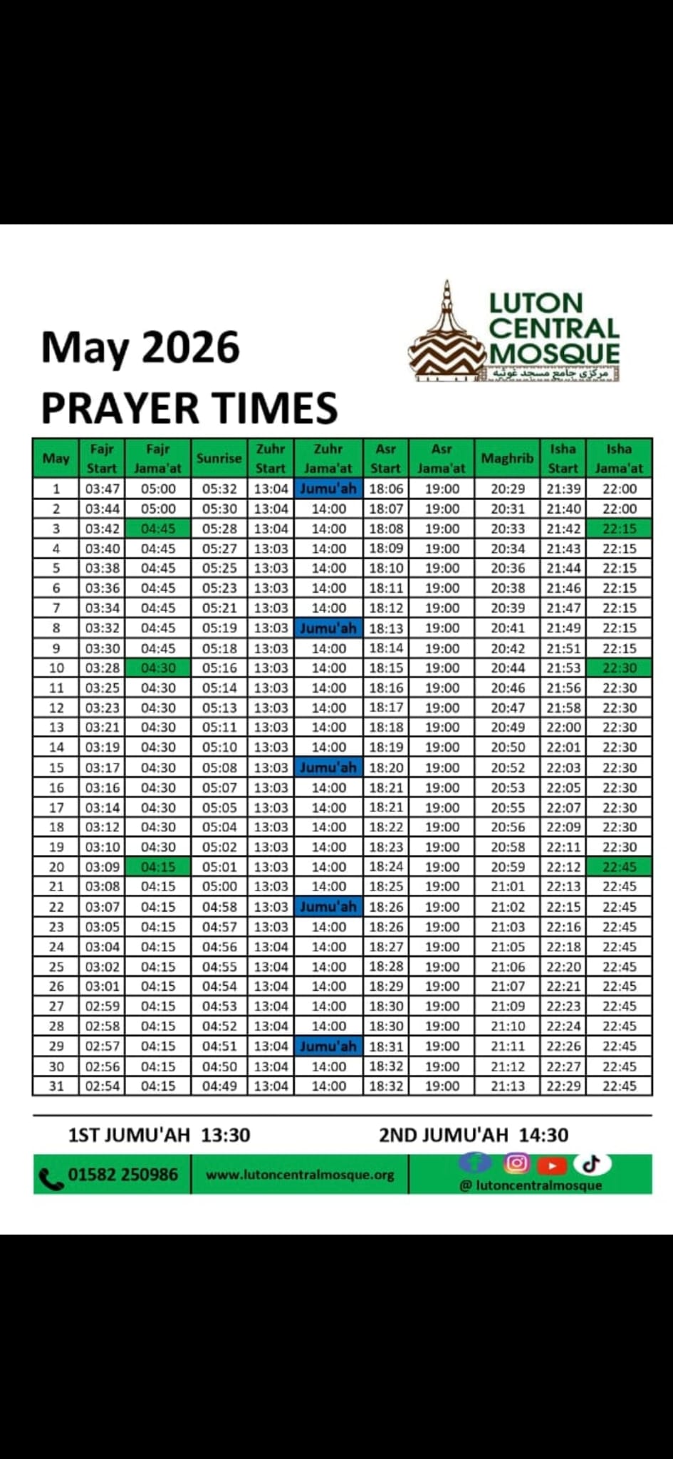 Prayer Times – Central Mosque Luton WP